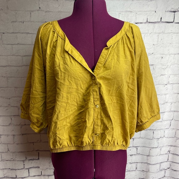 aerie | Tops | Aerie Size Xl Dark Mustard Yellow Puff Sleeve Crop Top ...